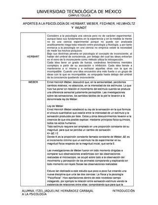 Aportes a La Psicología de Herbart, Weber, Fechner, Helmholtz y Wundt