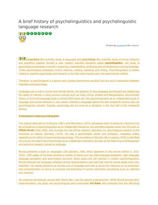 A Brief History of Psycholinguistics and Psycholinguistic Language Research