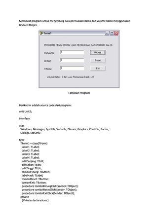 Membuat Program Untuk Menghitung Luas Permukaan Balok Dan Volume Balok ...