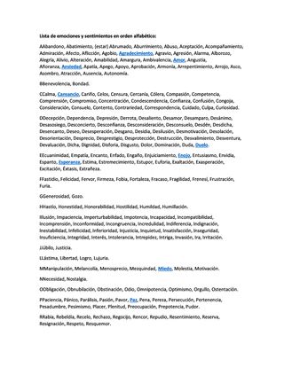 Lista de emociones y sentimientos en orden alfabético
