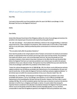 Which court has jurisdiction over concubinage case?