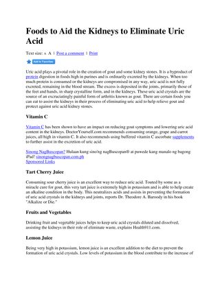 Foods to Aid the Kidneys to Eliminate Uric Acid