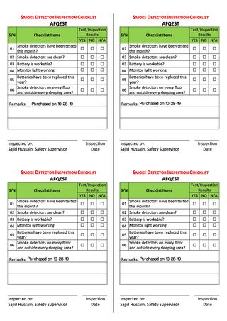Smoke Detectors Monthly Inspection Checklist. AFQ