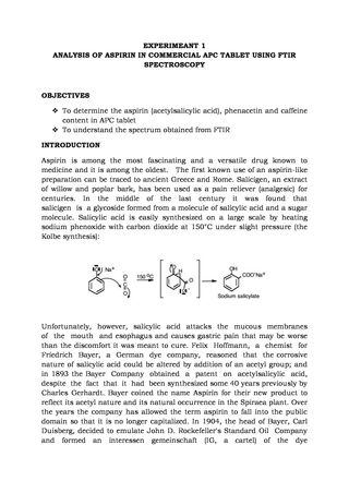 Analysis of Aspirin in Commercial Apc Tablet Using Ftir Spectroscopy