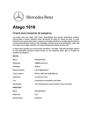 Bus Mercedez- Benz Atego 1016_especificaciones Técnicas Chasis