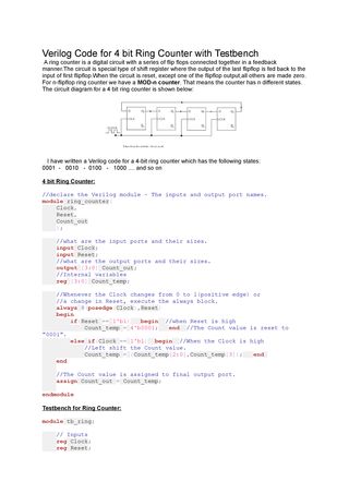 Verilog Code for 4 Bit Ring Counter With Testbench