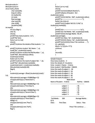 C Program for Marksheet Using Structures