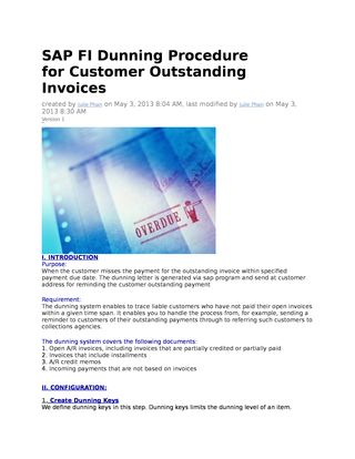 SAP FI Dunning Procedure for Customer Outstanding Invoices