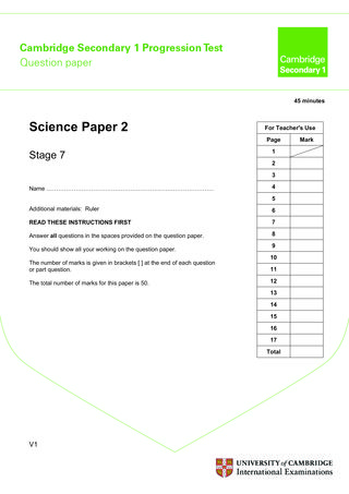Secondary Progression Test - Stage 7 Science Paper 2