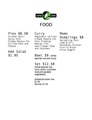 Chiya Chai Menu Food