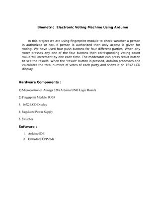Biometric Electronic Voting Machine Using Arduino