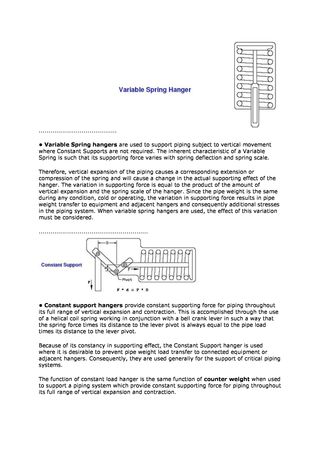 Variable Spring hangers are used to support piping subject to vertical ...