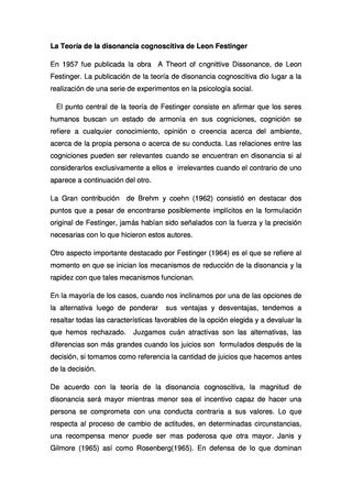 La Teoría de la disonancia cognoscitiva de Leon Festinger
