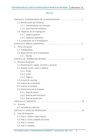Determinacion de costos de muebles de melamina
