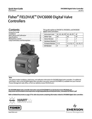 Fisher Fieldvue Dvc6000 Digital Valve Controller Quick Start Guide Manual