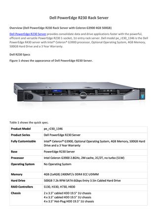 Dell PowerEdge R230 Rack Server Overview