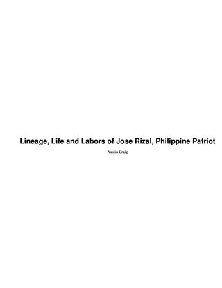 Jose Rizal Lifetime Biography
