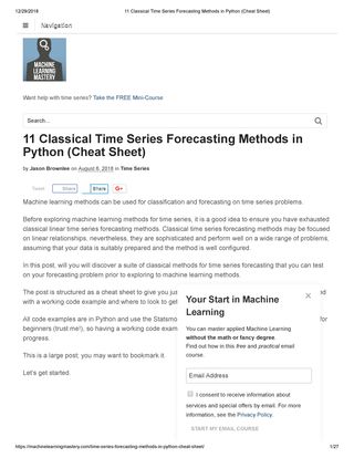 11 Classical Time Series Forecasting Methods in Python (Cheat Sheet)