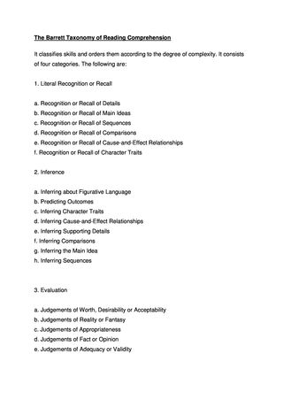 The Barrett Taxonomy of Reading Comprehension