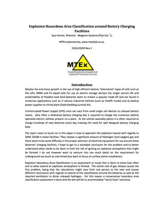 Explosion Hazardous Area Classification Around Battery Charging