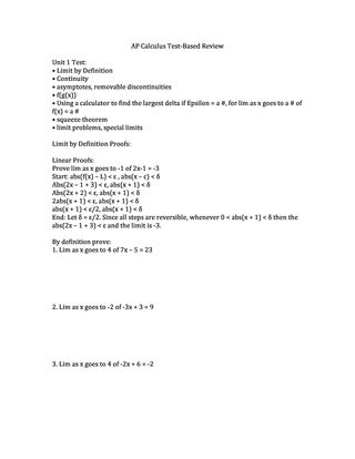 AP Calculus AB 1st Semester Final Test Review Guide