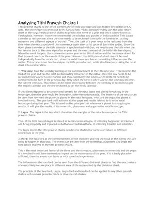 Tithi Pravesha Chart Analysis