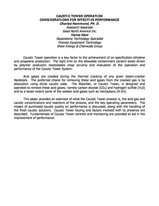 Caustic Tower Operation -Considerations for Effective Performance