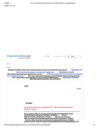 16 x 2 LCD Datasheet _ 16x2 Character LCD Module PINOUT - EngineersGarage