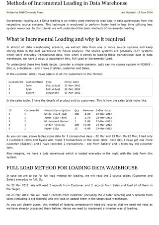 Methods of Incremental Loading in Data Warehouse